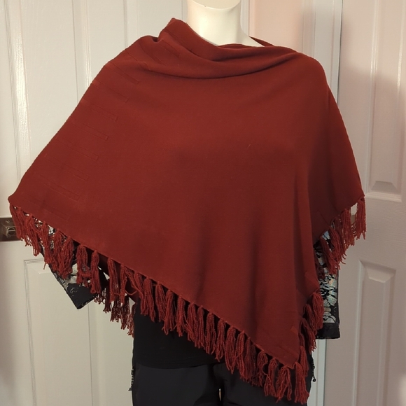 Accessories | Rusty Red Fringe Poncho | Poshmark